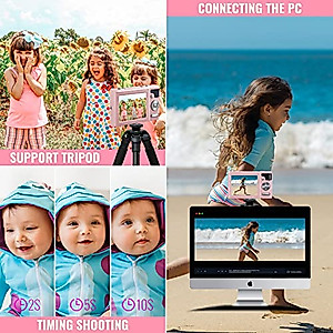 48MP Kids Digital Camera for Girls, Childrens, Teens, Adults, 4-15 Years Old Beginners with 16X Zoom 4K Compact Digital Video Camera Mini Students Camera with Macro -Altruewit (Pink)