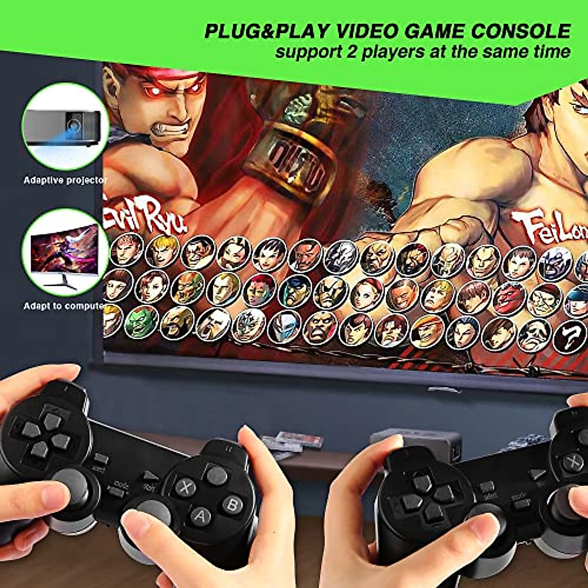 Upgrade Plug and Play Wireless Retro Game Console, Nostalgia Video Game Stick 4K 10000+ Games Built-in, 9 Classic Emulators, 64G, with Dual 2.4GHz Wireless Controllers Black