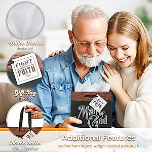 Christian Art Gifts Medium Portrait Scripture Gift Bag, Tag & Wrapping Tissue Paper Set for Men: Man of God, Matted, Satin Handles, Black/Brown/Silver