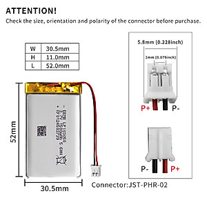 EEMB Lithium Polymer Battery 3.7V 1500mAh 103050 Lipo Rechargeable Battery Pack with Wire JST Connector for Speaker and Wireless Device- Confirm Device & Connector Polarity Before Purchase