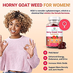 Potent Horny Goat Weed Gummies (60ct 800mg) Horny Goat Weed for Men & Women Epimedium Extract for Natural Energy Boost, Performance, Stamina, Drive - Natural Grapefruit Flavor [Upgraded Gummies]
