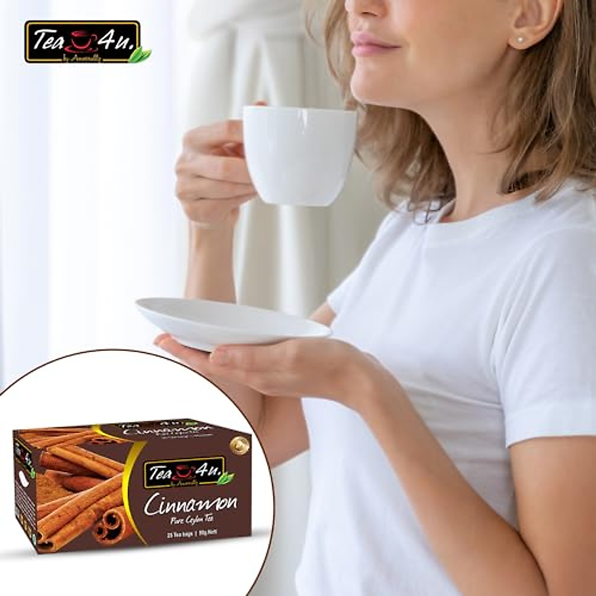 Tea4U Flavored Black Ceylon TeaBags - Cinnamon | Ideal Quality from Sri Lanka's Finest Leaves and Expertly Blended - 25 Count