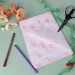 KINBOM 30pcs 35 x 50cm/ 13.8 x 19.7 inch Butterfly Tissue Paper, Rose Gold Wrapping Paper Metallic Packing Paper for DIY Crafts Baby Showers Birthday Wedding