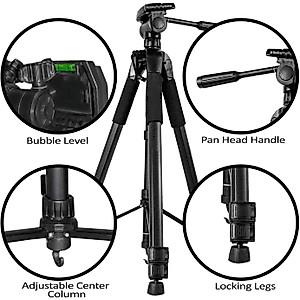 UltraPro 72" Inch Black Camera Tripod with Universal Smartphone Mount + Remote Control Compatible with iPhone/Android Cell Phone, Includes UltraPro Microfiber Cleaning Cloth