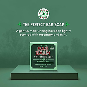 Bag Balm Moisturizing Bar Soap – Gentle Soap for Dry Skin with Lanolin – Hand & Body Cleansing Balm – Rosemary & Mint Scented Sensitive Skin Bar Soap – Natural Body Wash Bar – Made in The USA 3.9 oz