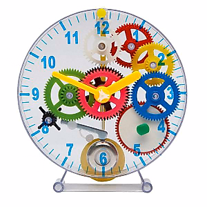 Happy Puzzle Company The Amazing Clock Kit - Construct your own colorful real working clock. Educational toy that teaches how clocks work, and doubles as an actual wind-up clock.