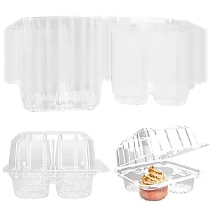 GothaBach 20 Pack 4-Compartment Clear Plastic Cupcake Boxes, 4-Cavity Cupcake Holders, Clear Cupcake Containers
