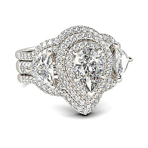 Jeulia Double Halo Oval Engagement Ring Sterling Silver Cubic Zirconia Engagement Ring Set Simulated Diamond Wedding Bridal Sets with Side Stones Promise Gift