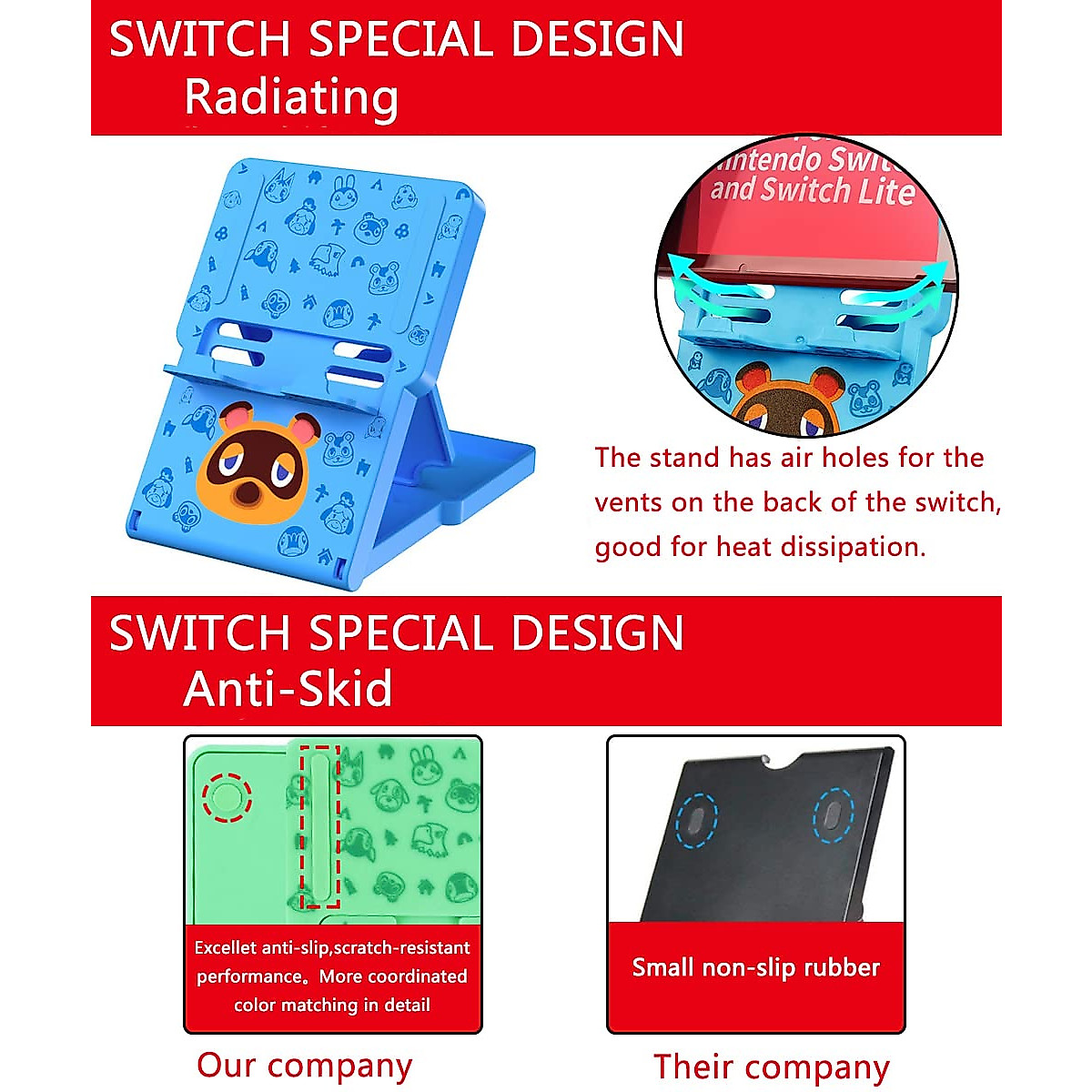 Busjoy Stand for Nintendo Switch, Switch OLED, Steam Deck, Switch Lite, Animal Crossing Angle Adjustable Swicth Holder, Portable Foldable Compact Non-Slip Bracket - Blue
