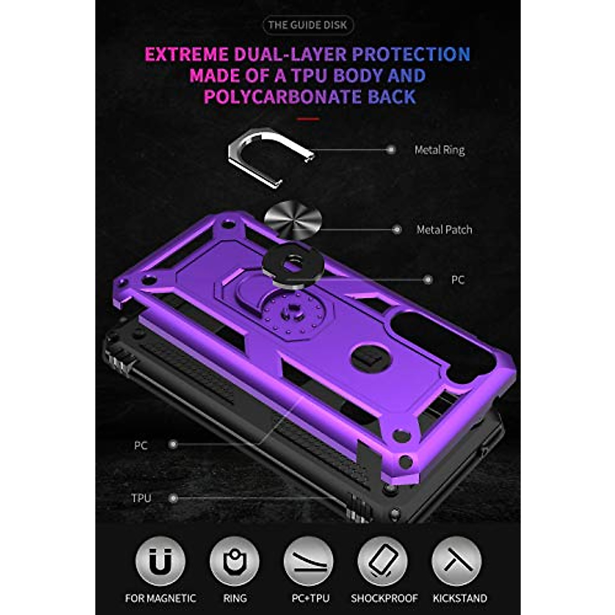 Moto G Stylus (2020) Case, Moto G Pro (2020) Case, with Tempered Glass Screen Protectors, Androgate Ring Kickstand Car Mount Shockproof Cover Case for Motorola Moto G Stylus/Pro, Purple