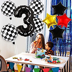 40Inch Race Car Balloons Race Car Theme Birthday Party Supplies Racing Number 3 Balloon Checkered Star Balloons 3rd Car Party Decorations for Boys Racing Truck Wheels Party Supplies Favor