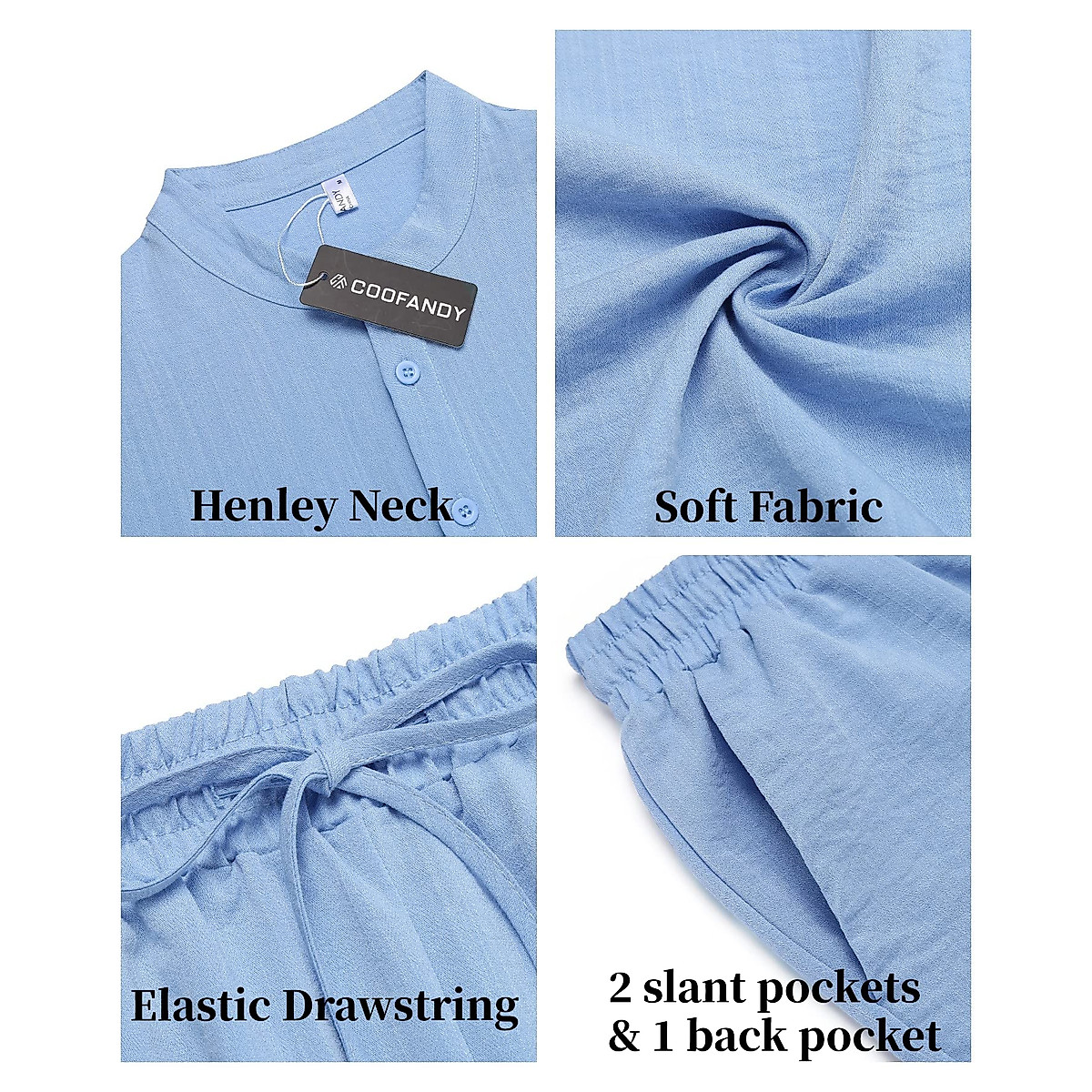 COOFANDY Men's 2 Pieces Linen Set Casual Henley Shirts Short Sleeve Beach Yoga Shorts Summer Pants Outfits