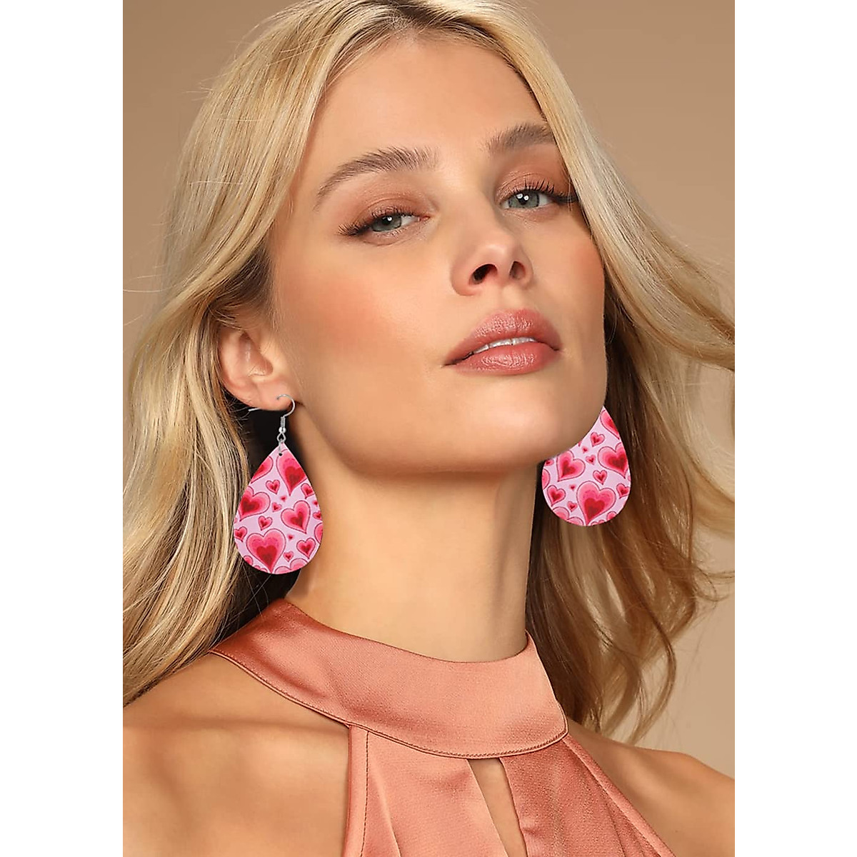 Honsny 20 Pairs Valentine's Day Faux Leather Earrings Set for Women Lightweight Teardrop Dangle Earrings Heart Stiped Water Drop Earrings