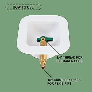 [1 Piece] Lingmfg Ice Maker Outlet Box PEX Crimp, 1/2 inch Crimp PEX 1807, Connection 1/4 Inch Ice Maker Hose, Water Valve Box Inlet Compression Cover Old Work