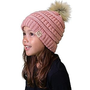 Funky Junque Kids Pom Beanie - Indi Pink (Faux Fur pom)