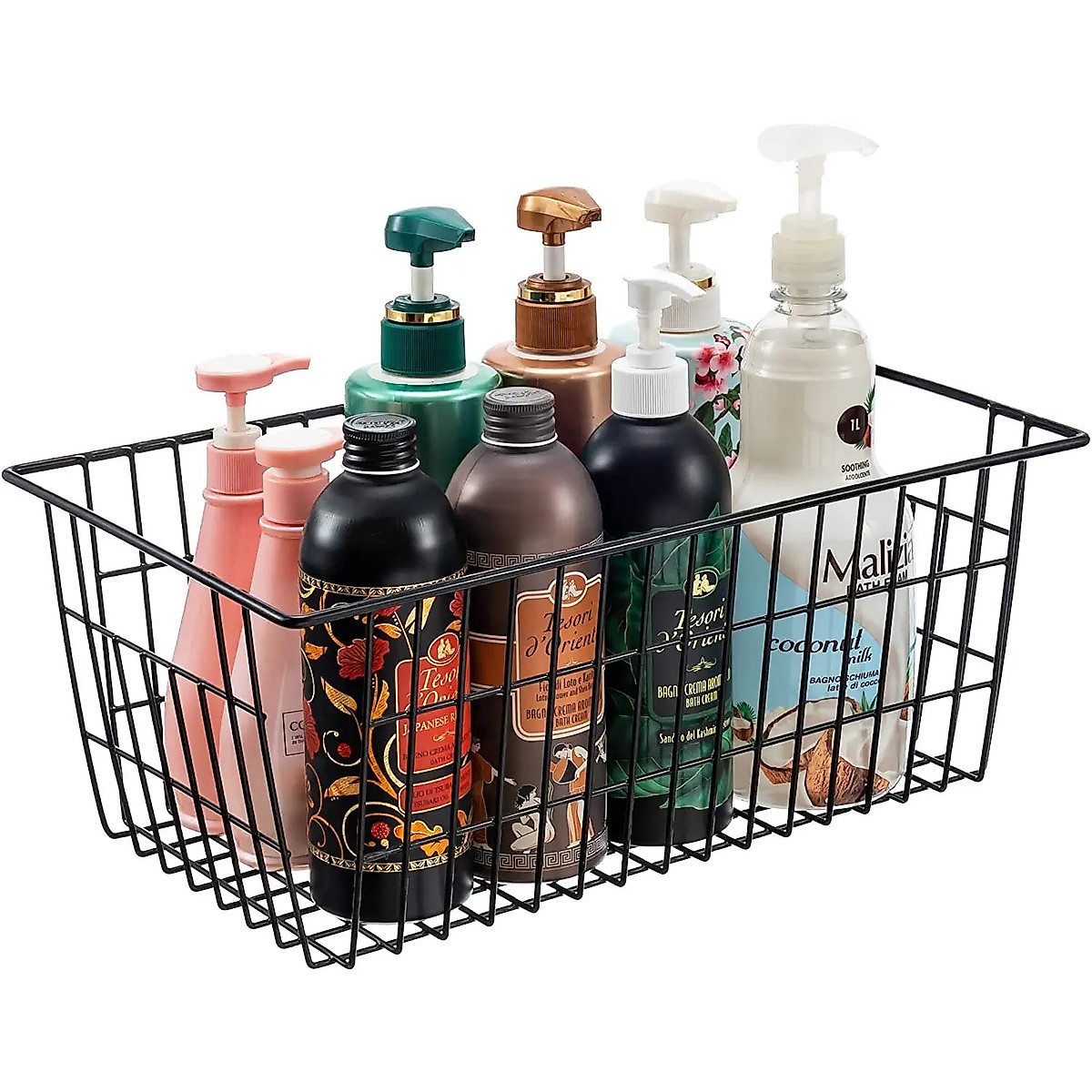 GEDLIRE 15.2" Metal Wire Baskets for Organizing 6 Pack, Household Pantry Storage Freezer Organizer Bins with Handles, Freezer Baskets for Upright Freezer, Refrigerators, Kitchen Cabinets, Black