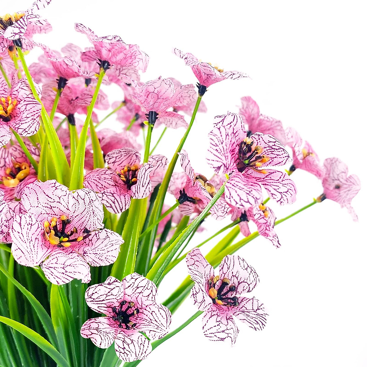 TURNMEON 8 Bundles Fake Flowers Outdoor Silk Flower UV Resistant Faux Flowers Shrubs Plastic Artificial Flowers Outside Fake Plants for Hanging Planters Porch Home Window Spring Summer Decor(Pink)