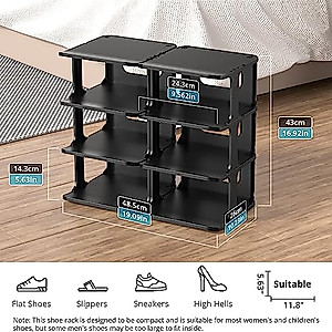 ZOINLIY Stackable Shoe Rack for Small Space, 4 Tiers 2 Columns Shoe Rack Organizer for Closet, Bedroom, Entryway, Black Free Standing Shoe Shelf, Shoe Cubby, 10.2" D x 19.2" W x 16.9" H