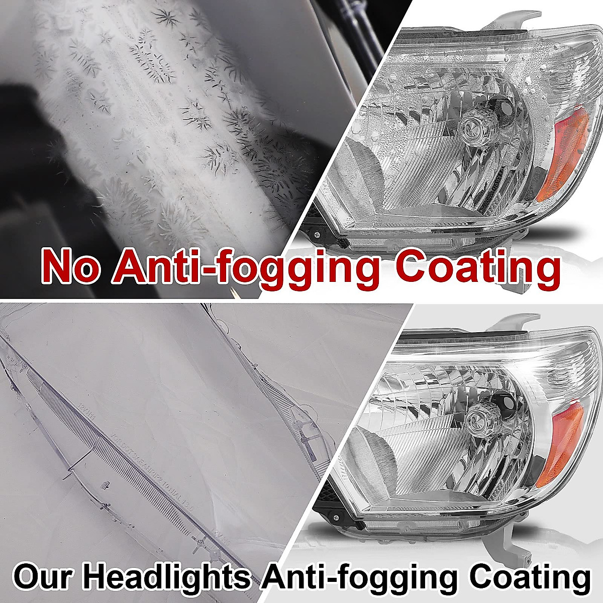 Dreenfl Anti-misting Headlight Assemblies Fit For 2012 2013 2014 2015 Toyota Tacoma 12 13 14 15 Tacoma Front Light Headlamp Driver And Passenger Side (Chrome Housing Amber Reflector)