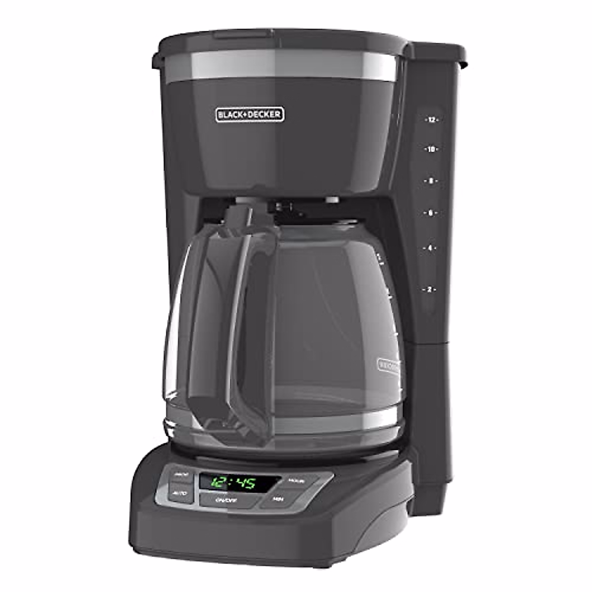 BLACK+DECKER 12-Cup Digital Coffee Maker, CM1165GY, Programmable, Washable Basket Filter, Sneak-A-Cup, Auto Brew, Water Window, Keep Hot Plate, Grey