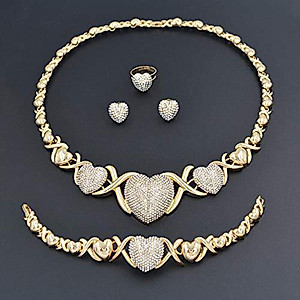Giffor 14K Gold Filled Jewelry Set Necklaces For Women Bracelets Stud Earrings And Rings Sweetheart Gifts