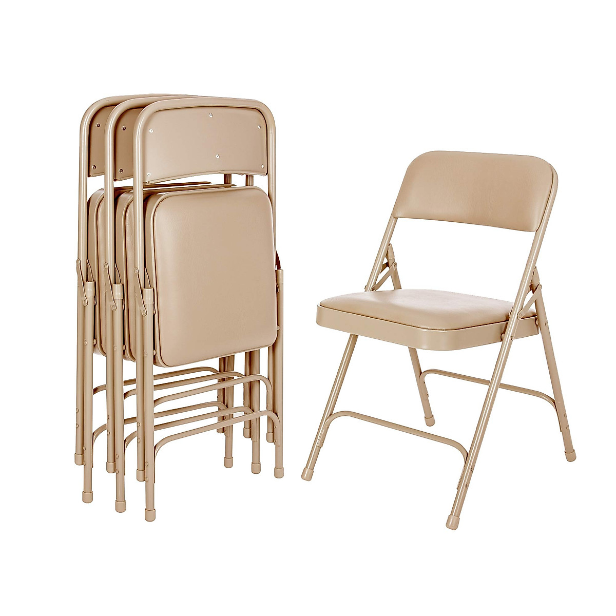 OEF Furnishings (4 Pack Premium Vinyl Padded Folding Chair, Beige
