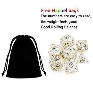 Hollow Metal DND Dice Set of 7 Uniquely Designed Polyhedral D&D Dice Set with Gift Metal Box and Numbers for Dungeons & Dragons RPG Role Playing and Pathfinder Dice Games(White-2)