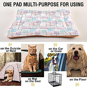 Coikll Pastel Square Pet Bed Pad Soft Dog Bed Mat with Anti-Slip Bottom, Machine Washable Crate Pad Mattress for Dog Sleeping- 24 * 18inches