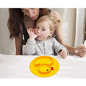 Baby Plate Silicone Toddler Plates Suction Placemat Divided Dishes for Kids and Infants One-Piece Strong Suction, BPA Free, Microwave Dishwasher Safe (Yellow)