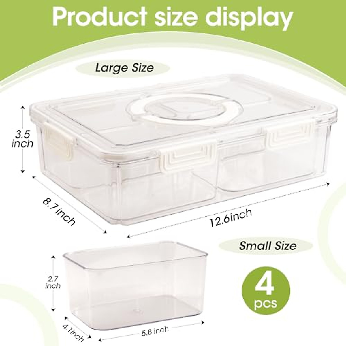 Divided Serving Tray with Lid & Handle, 4 Compartment Removable Snack Box, Kitchen Organizers and Storage, Snackle Box Container, BPA-Free Fruit Storage Container for Berry, Snack, Candy, Nuts…