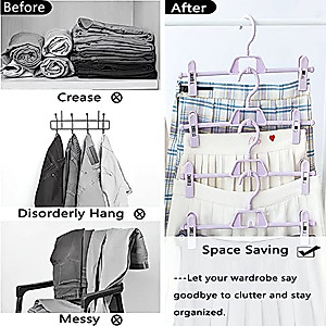 Pant Hangers with Clips, 10pcs Skirt Hangers, Multifunctional Space Saving Adjustable Clips Home Non- Slip Plastic Pants Hangers, Closet Organizer for Pants Jeans Trousers Skirts (Purple)