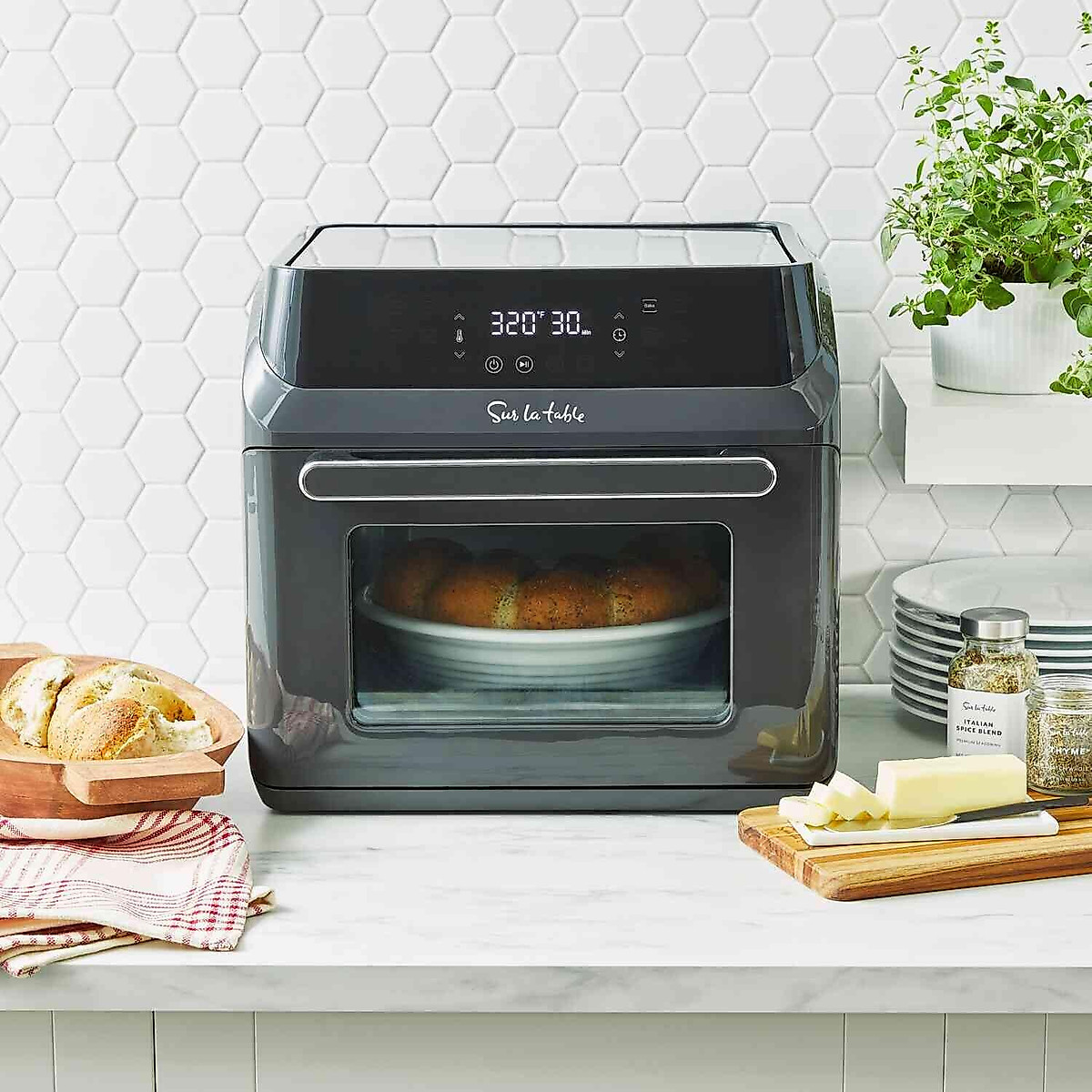 Sur La Table 16 Qt Air Fryer Oven with 12 in 1 Functions for Quick and Easy Meals, includes 7 accessories, Black