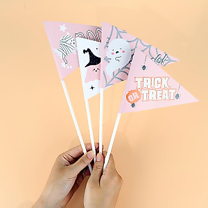 STKMELON 18Pcs Ghost Boo Halloween Pennant Flags Boo Basket Pennant Flags- Perfect for Halloween Decorations & Parties, Black&Pink