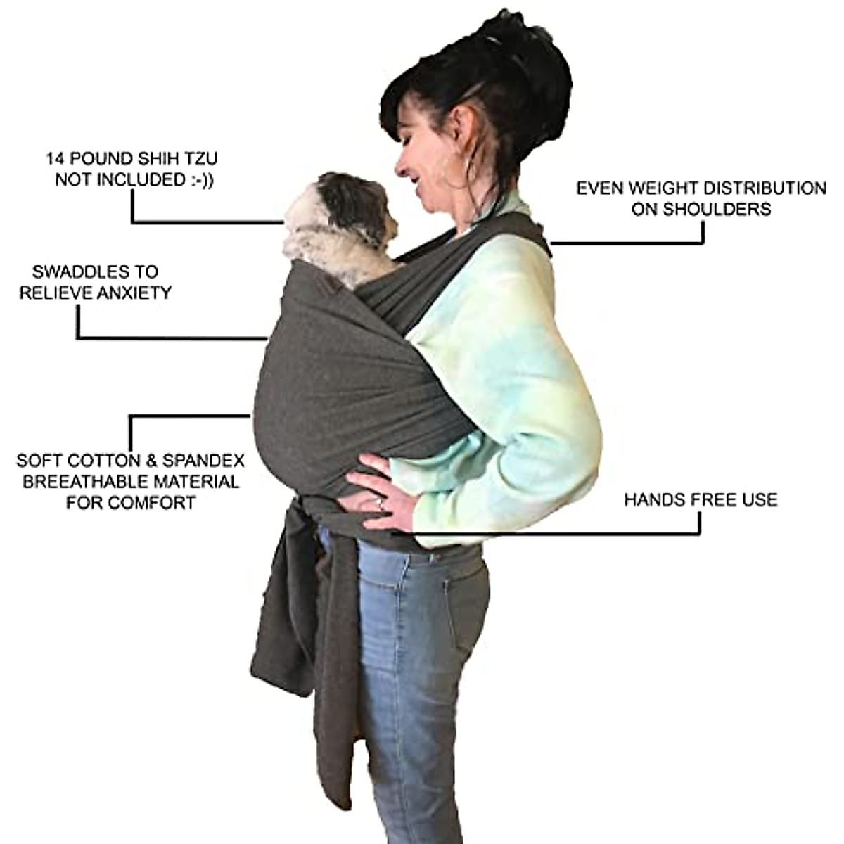 Puppy Pouch Pet Carrier Sling | Front | Adjustable Hands Free Front Facing Dog Pouch | Relieves Your Pet's Anxiety and Stress (Dark Grey)