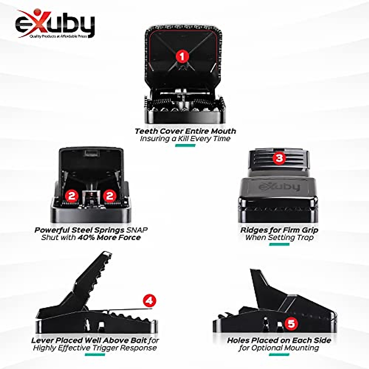 eXuby Large Powerful Rat Traps (4 Pack) - Kills Instantly with Powerful Steel Spring - Setup in Seconds - Wash & Reuse Over & Over - Hands Free Disposal - Rat Control Without Harmful Poisons or Chem