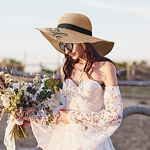 2 Pcs Bride Sun Hat Heart Sunglasses Set Bachelorette Gifts for Wedding Bridal Shower Party Decoration Favors (Khaki and Black)