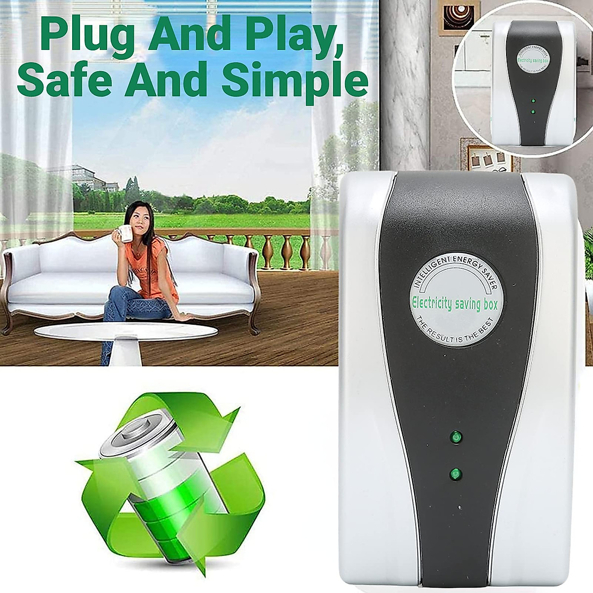 Sougan Energy Saver, 30000W 90‑250V 50-60Hz Electricity Saving Box Surge Protection Power Saver Automatic Energy Saving Power Factor Saver for Household Office Market Factory(US), Green