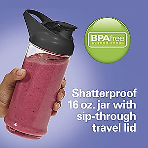 Hamilton Beach Mini Cordless Portable Personal Blender for Shakes and Smoothies, USB Rechargeable, 16 oz. Jar with Leakproof Travel Lid, 6 Stainless Steel Blades, Black (51180)