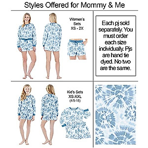 Our Family Pjs Mommy and Me Matching Blue Tie Dye Pajama Shorts Set, Blue and White Tie Dye, X-Large, Women's (Pj Set)