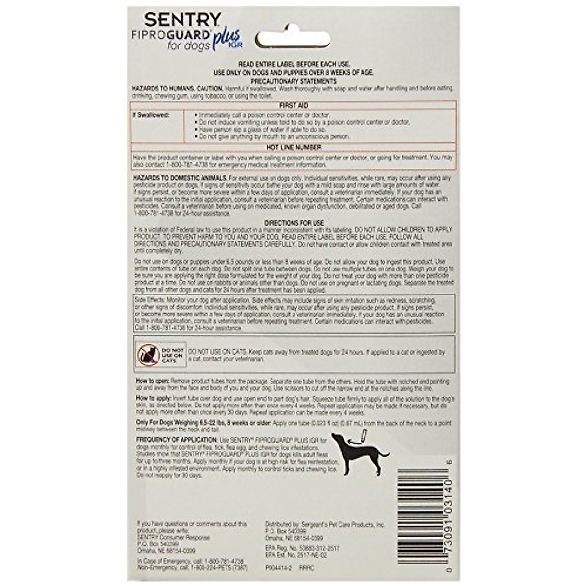 Sentry 6 Count FiproGuard Plus Dog Flea and Tick Drop, 22-Pound - Discontinued