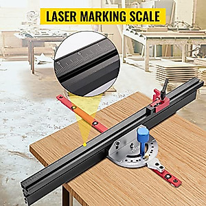 VEVOR Precision Miter Gauge, 18" Aluminum Table Saw Miter Gauge w/ 60 Degree Angled Ends for Max. Stock Support and a Repetitive Cut Flip Stop, Miter Saw Fence w/Laser Marking Scale