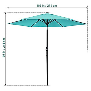 FEFLO Pool Table Solar Patio Umbrella: 9 ft Tilting Outdoor LED Lighted Sun Shade With 6 Ribs and Crank Handle - Parasol Compact for Pool, Deck, Garden, Backyard