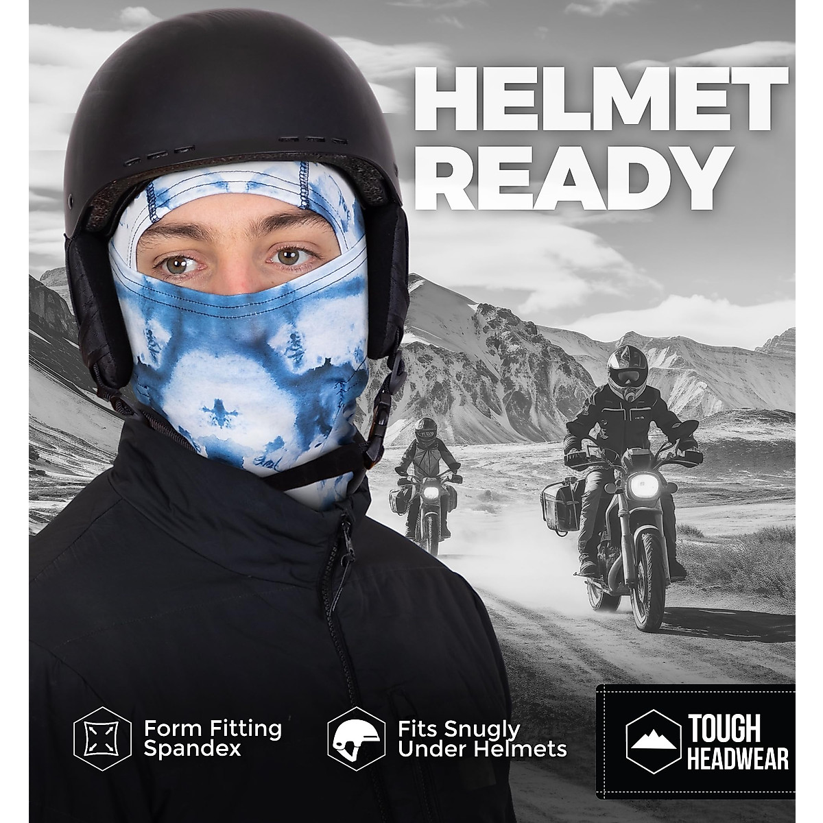 Tough Headwear Black Balaclava Ski Mask - Summer Motorcyle Face Mask, Bike Mask & Shiesty Mask for Men & Women - Blue/White