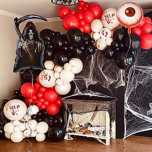 Felice Arts Halloween Blood Splatter Balloon Arch Garland Kit White Red Black Balloons with Red Blood Eye and Demon Foil Balloons for Birthday Vampire Haunted House Halloween Party Supplies