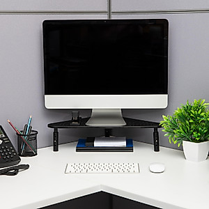 Mind Reader Triangle Monitor Stand, 40lb(18kg) Capacity, Adjustable Height, Ventilated, Metal, 19.5"L x 14.5"W x 5.5"H, Black