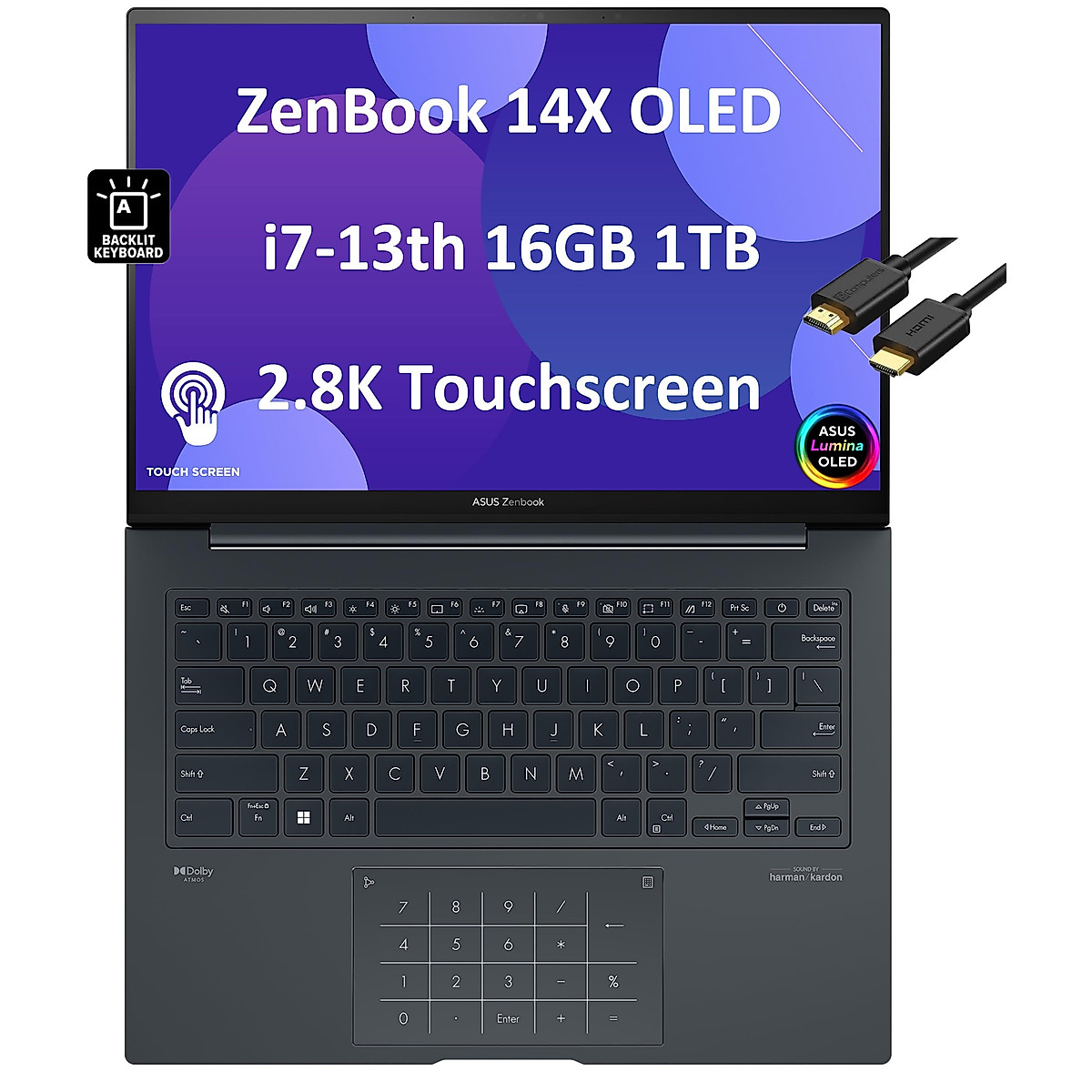 ASUS ZenBook Pro 14 14X OLED Q420 Business Laptop (14.5" QHD+ Touchscreen, Intel 13th Gen 14-Core i7-13700H, 16GB DDR5 RAM, 1TB SSD) Backlit, FHD Webcam, NumberPad, IST HDMI, Win 11 Pro, Inkwell Gray