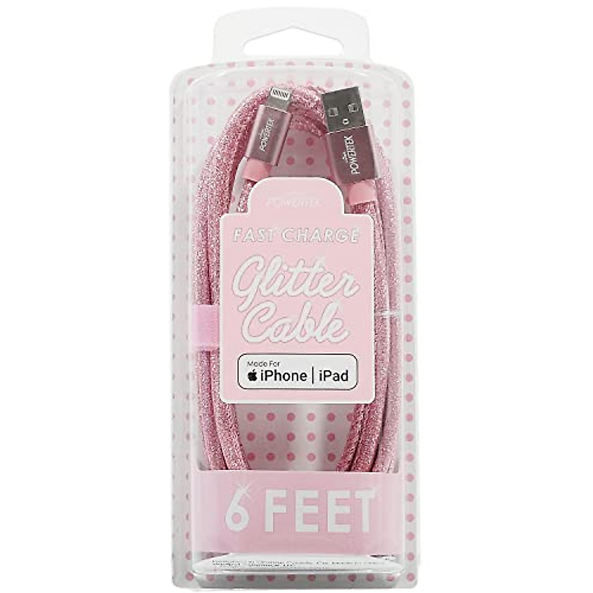 LIQUIPEL Powertek Glitter MFi Certified Charger Compatible for Apple iPhone, iPad, 6ft Cable, Lightning to USB Cable Cord, Fast Charging Lightning Cable (Pink)