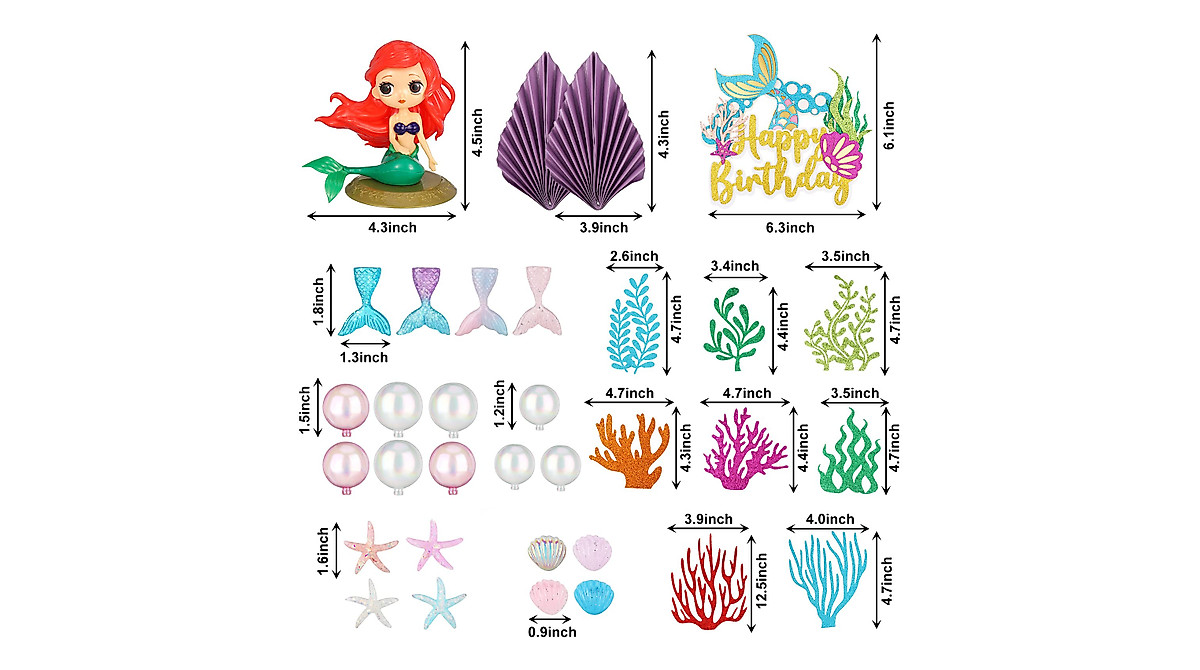 Queen King 33-Piece Mermaid Cake Topper Set for Kids' Parties