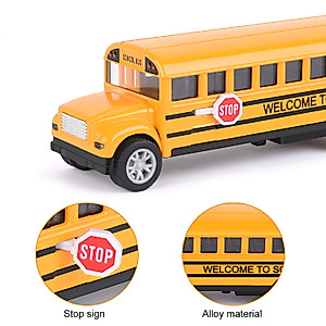 Think Wing School Bus Toy for Toddlers - 5 Inch 2 Set Die-cast Play Vehicles Pull Back car for Kids
