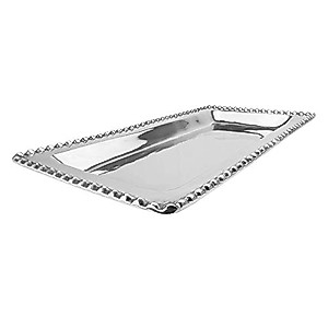 Personalized Rectangular Pearls Serving Tray- Handcrafted, Rectangular Silver Tray, Tray for Whiskey Decanter, Candle Sticks, Vanity Set, Perfume Tray, and Serving Appetizer Plates